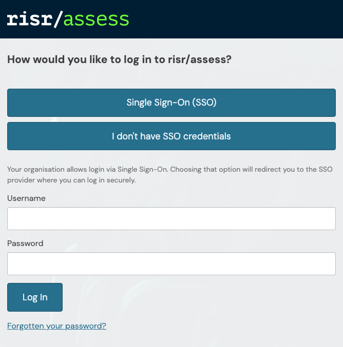 Login options – risr/assess