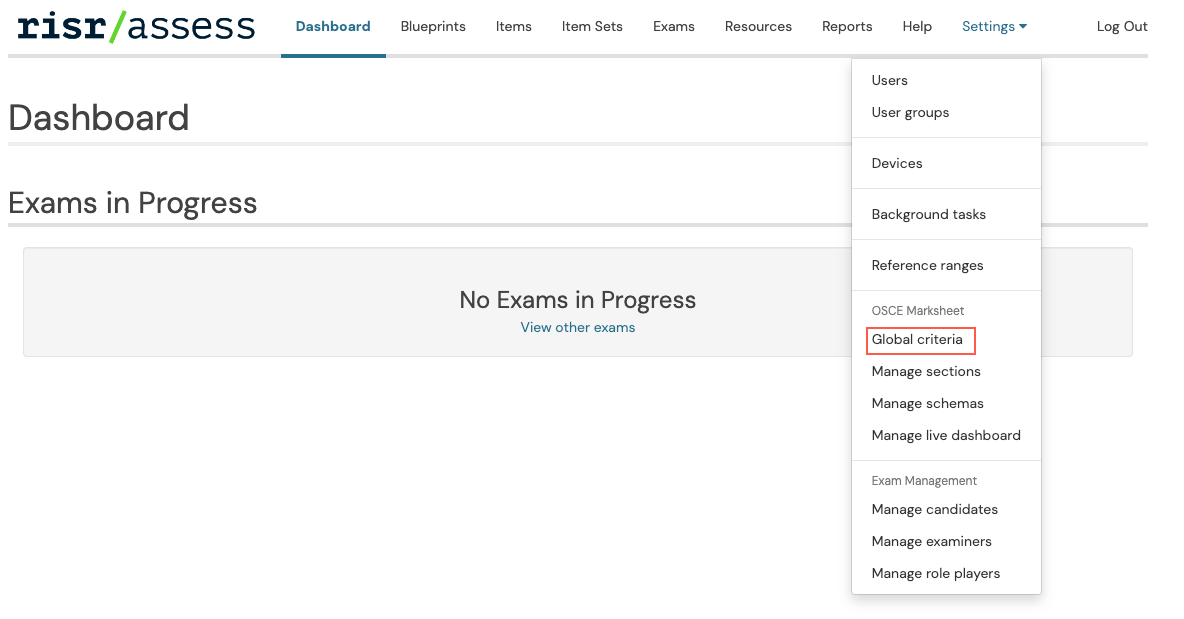 Mark sheet global criteria – risr/assess