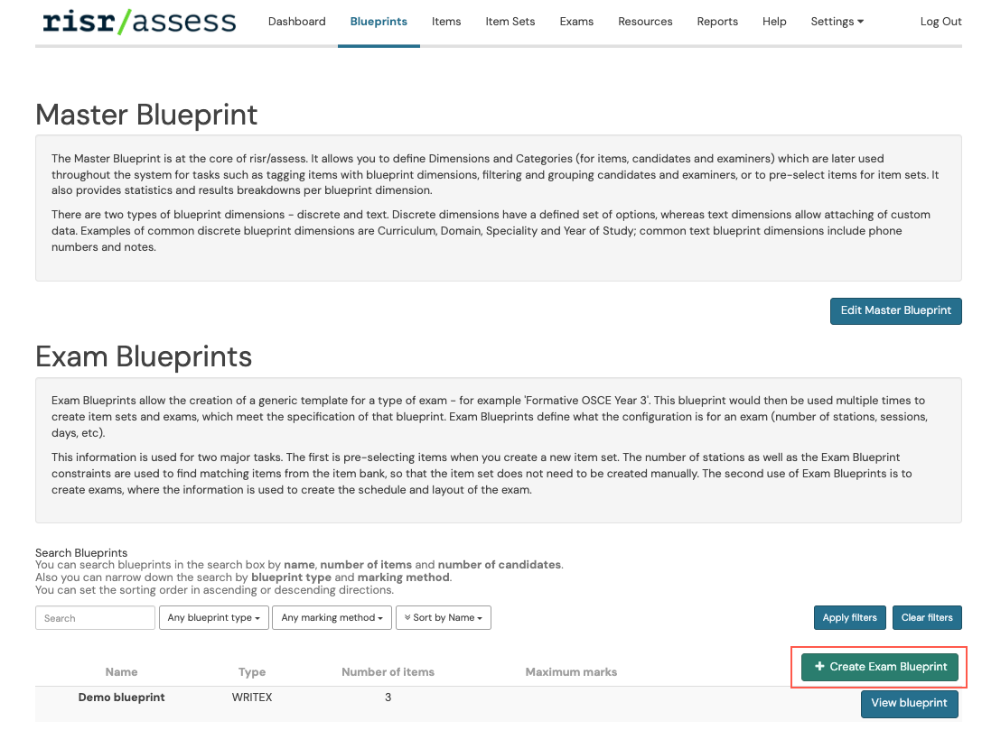 Creating exam blueprints – risr/assess